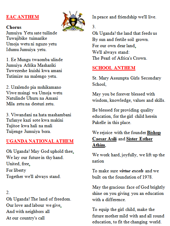 Anthem – ST. MARY ASSUMPTA GIRLS' SENIOR SECONDARY SCHOOL